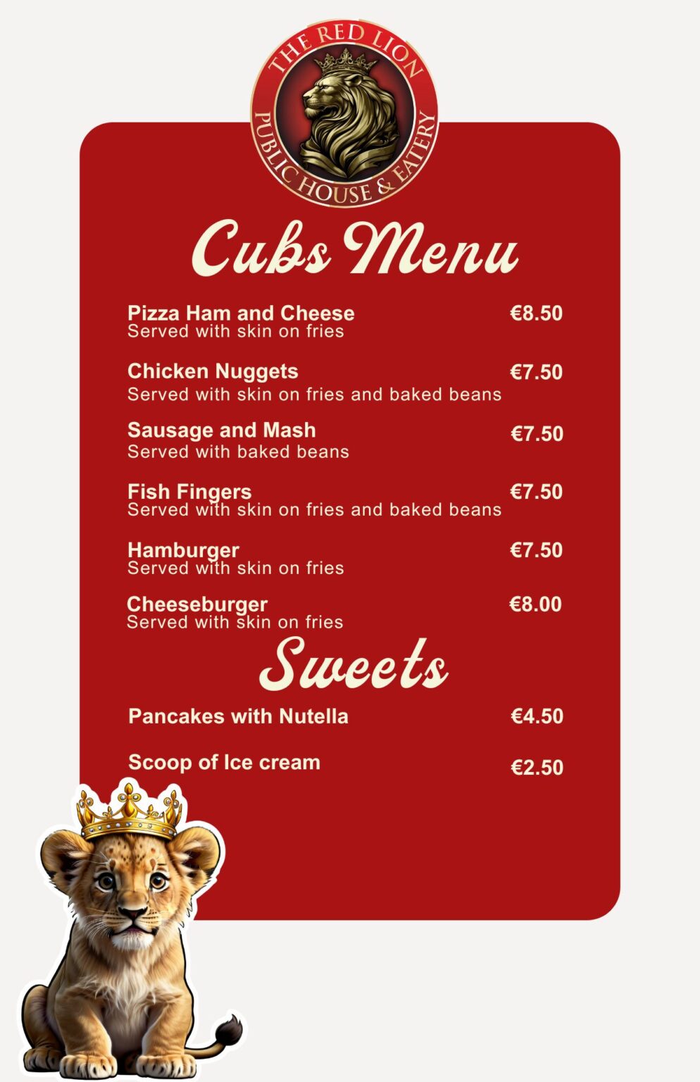 Menus – The Red Lion