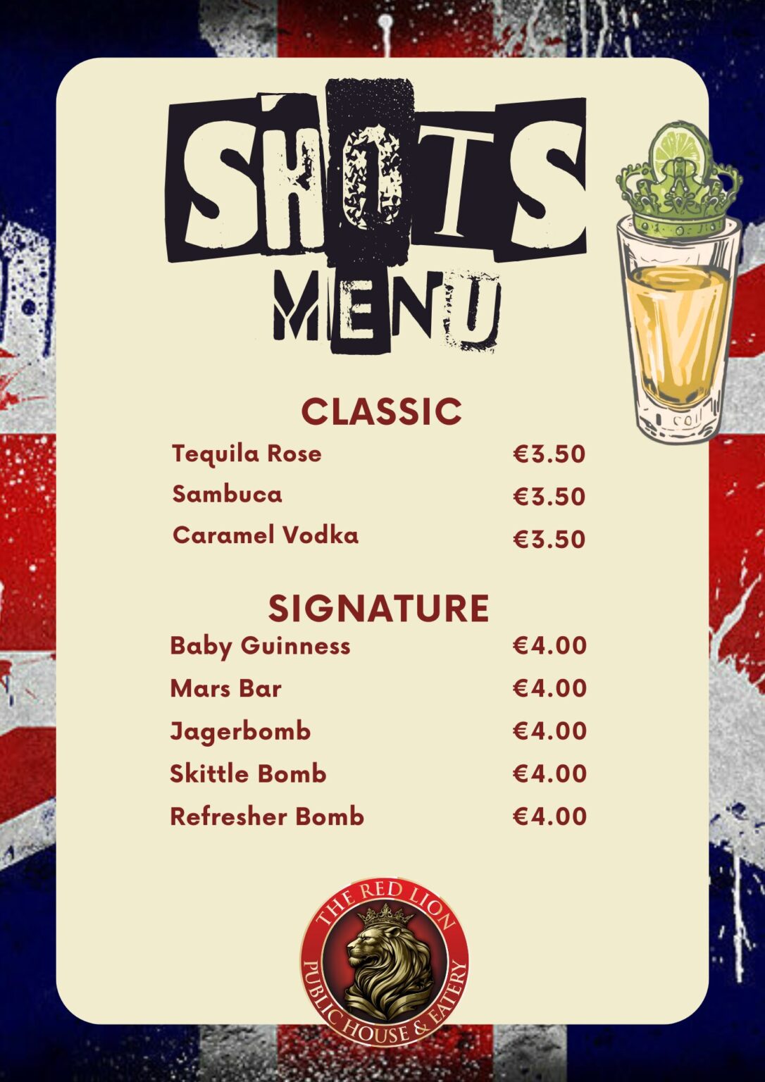Menus – The Red Lion